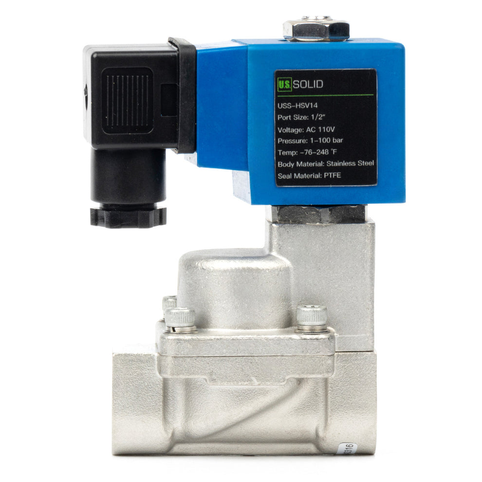 High Pressure Solenoid Valve - 1/2" Stainless Steel 100 bar, 110/220V ...
