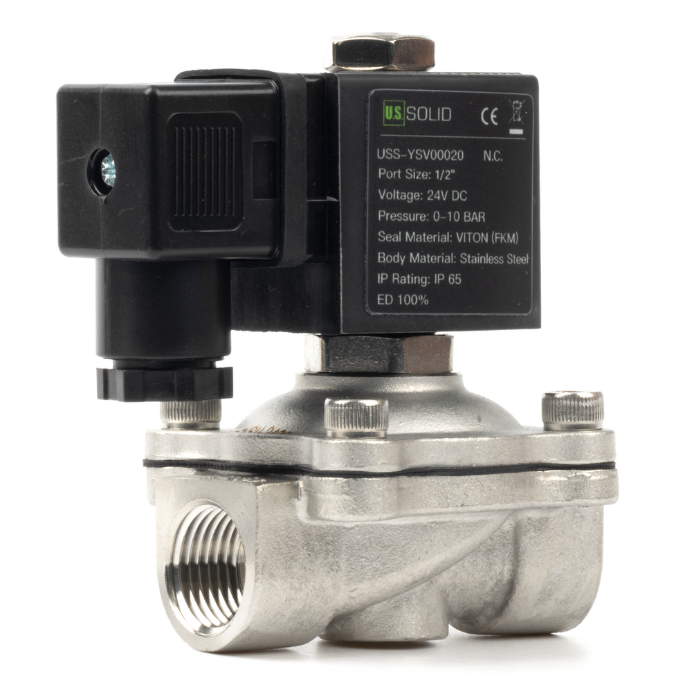1/2" Stainless Steel Electric Solenoid Valve - 24V DC, Normally Closed – U.S. Solid