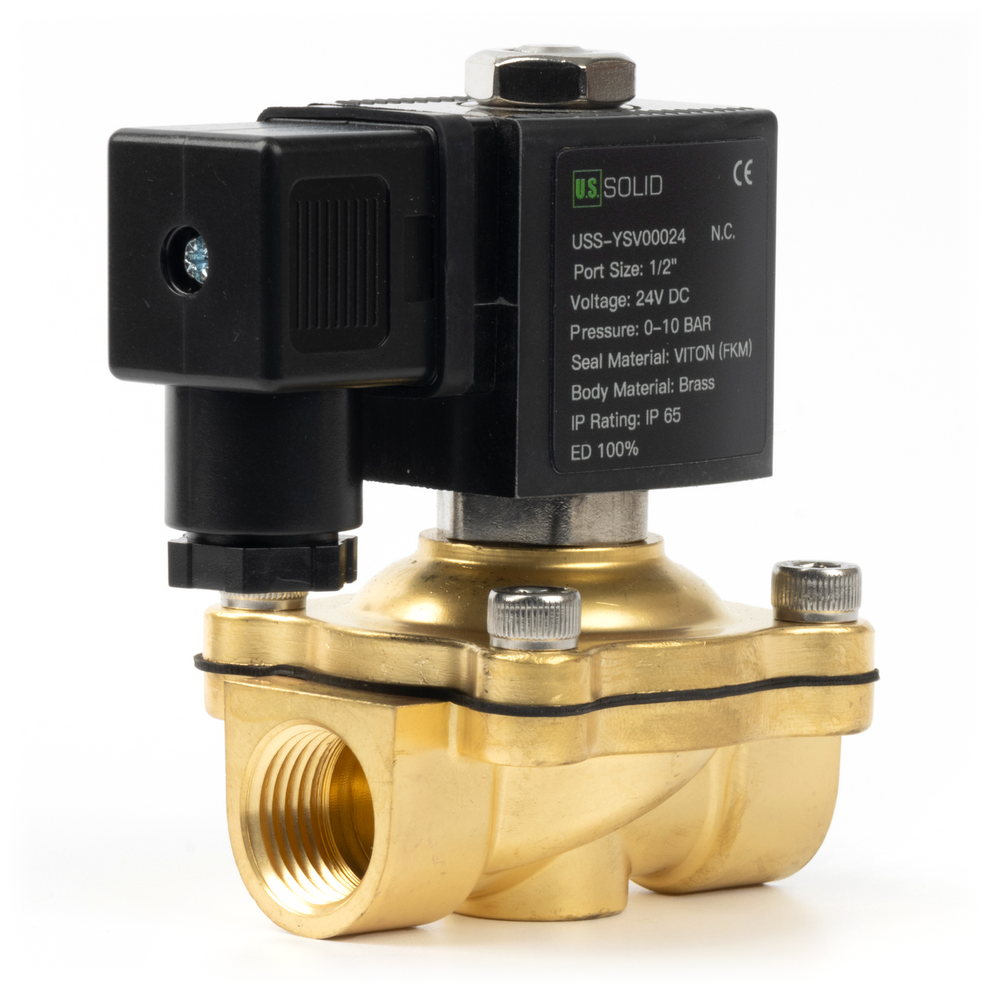 1/2" Brass Electric Solenoid Valve - 24V DC, Normally Closed, 145 PSI, – U.S. Solid