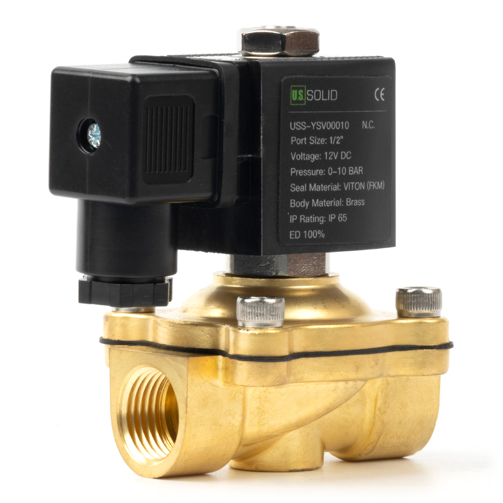 1/2" Brass Electric Solenoid Valve - 12V DC, Normally Closed, 145 PSI, – U.S. Solid