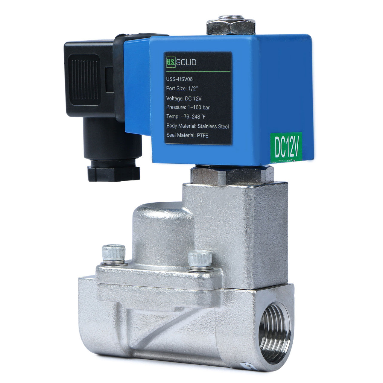 High Pressure Solenoid Valve - 1/2" Stainless Steel 100 bar, 12V DC Hi ...