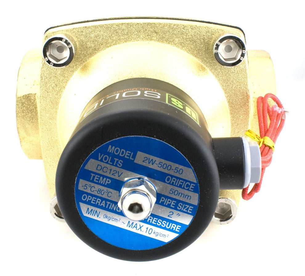 2" Brass Electric Solenoid Valve 12VDC, Normally Closed (Water, Diesel ...