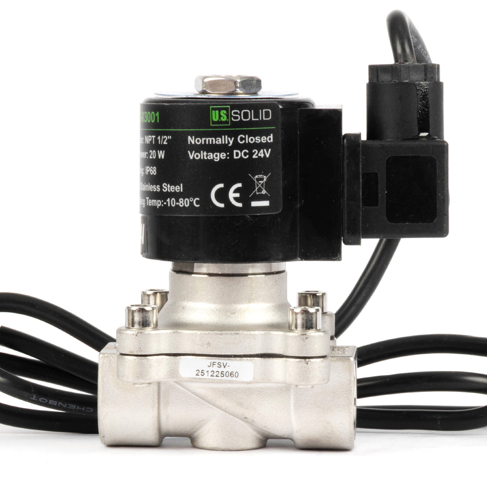 1/2" NPT Solenoid Valve 24V DC, Stainless Steel, NC – U.S. Solid