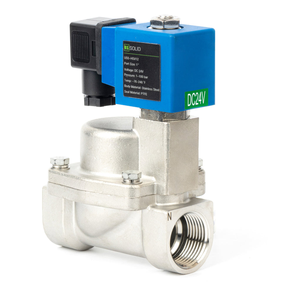 High Pressure Solenoid Valve - 1" Stainless Steel 100 bar, 24V DC High ...
