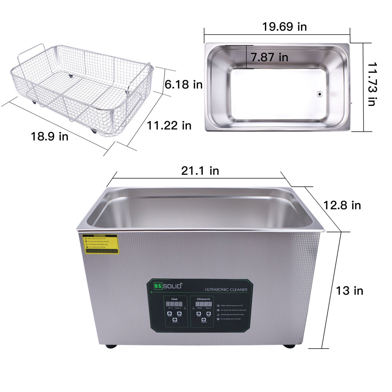 U.S. Solid 30 L Ultrasonic Cleaner, 40 KHz Stainless Steel Ultrasonic
