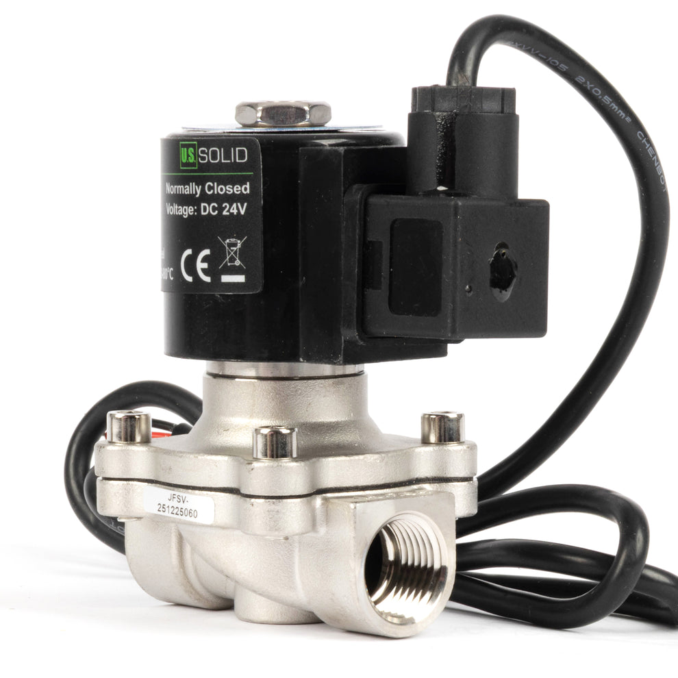 1/2" NPT Solenoid Valve 24V DC, Stainless Steel, NC – U.S. Solid