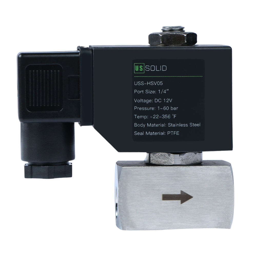 High Pressure Solenoid Valve - 1/4" Stainless Steel 60 bar, 12V DC Hig – U.S. Solid
