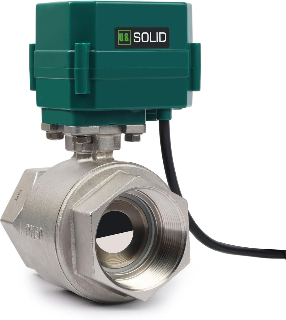 U.S. Solid 2" Motorized Ball Valve, 110VAC, Stainless Steel, Auto Retu