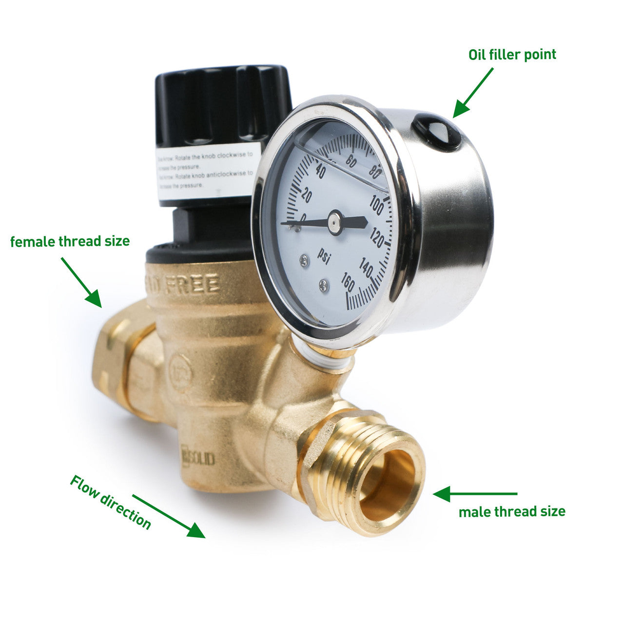 U.S. Solid Water Regulator Valve- 3/4" NH Brass Thread RV Pressure Reg