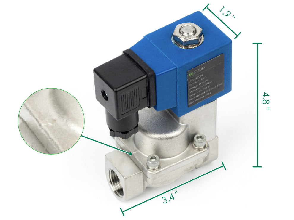 High Pressure Solenoid Valve - 1/2" Stainless Steel 100 bar, 24V DC Hi ...