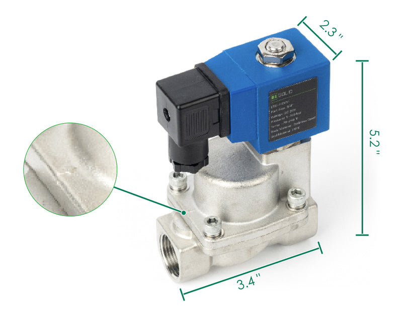 High Pressure Solenoid Valve - 3/4" Stainless Steel 100 bar, 24V DC Hi ...