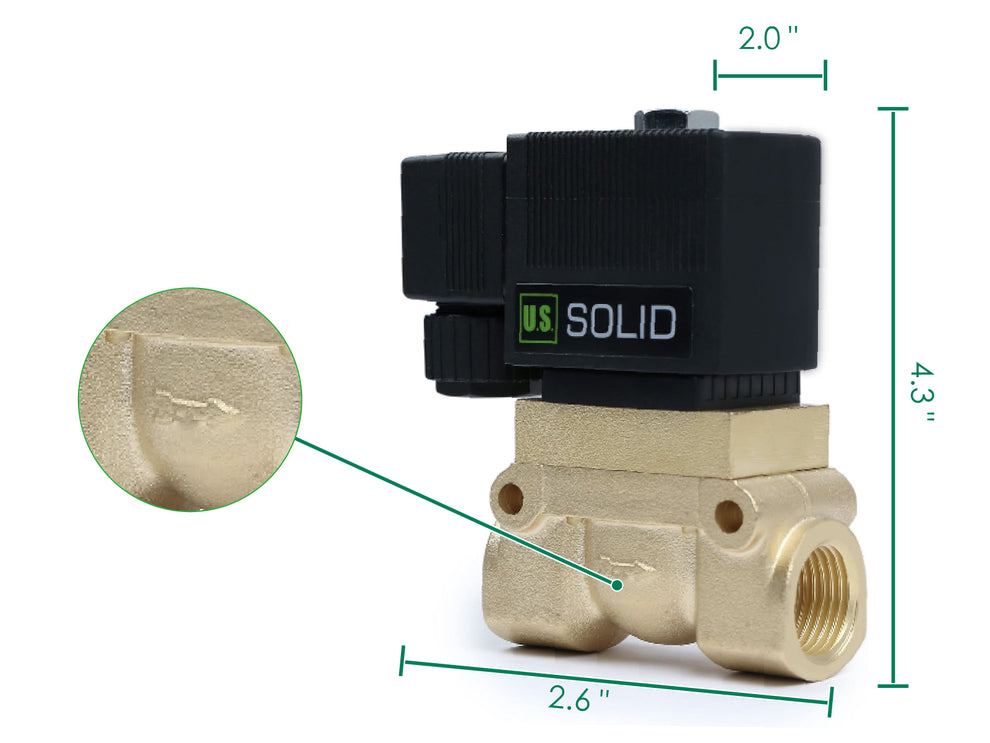 High Pressure Solenoid Valve - 1/2" 12V DC Brass 50 bar, 300 °F High-P – U.S. Solid