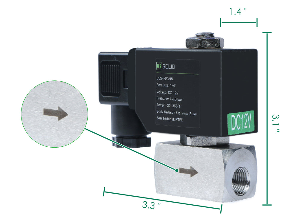 High Pressure Solenoid Valve - 1/4" Stainless Steel 60 bar, 12V DC Hig ...