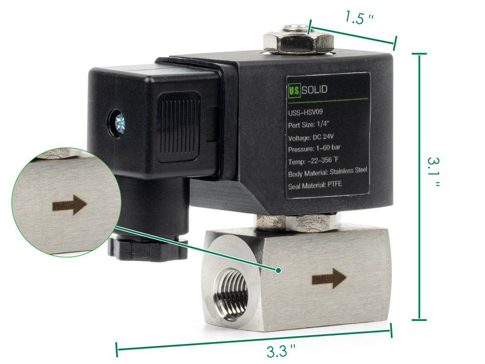 High Pressure Solenoid Valve - 1/4" Stainless Steel 60 bar, 24V DC Hig ...