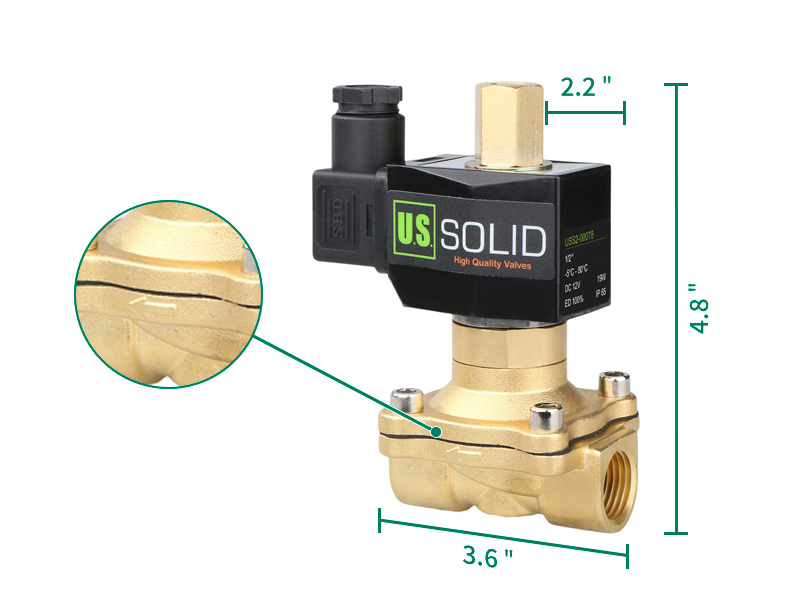 1/2" 12V DC Solenoid Valve, Brass, Normally Open, NBR Seal – U.S. Solid