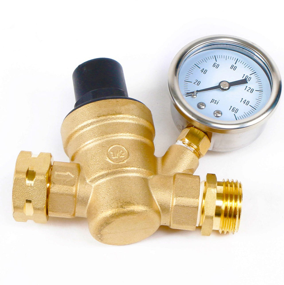 Water Regulator Valve- Adjustable Pressure Regulator w/Pressure Gauge ...