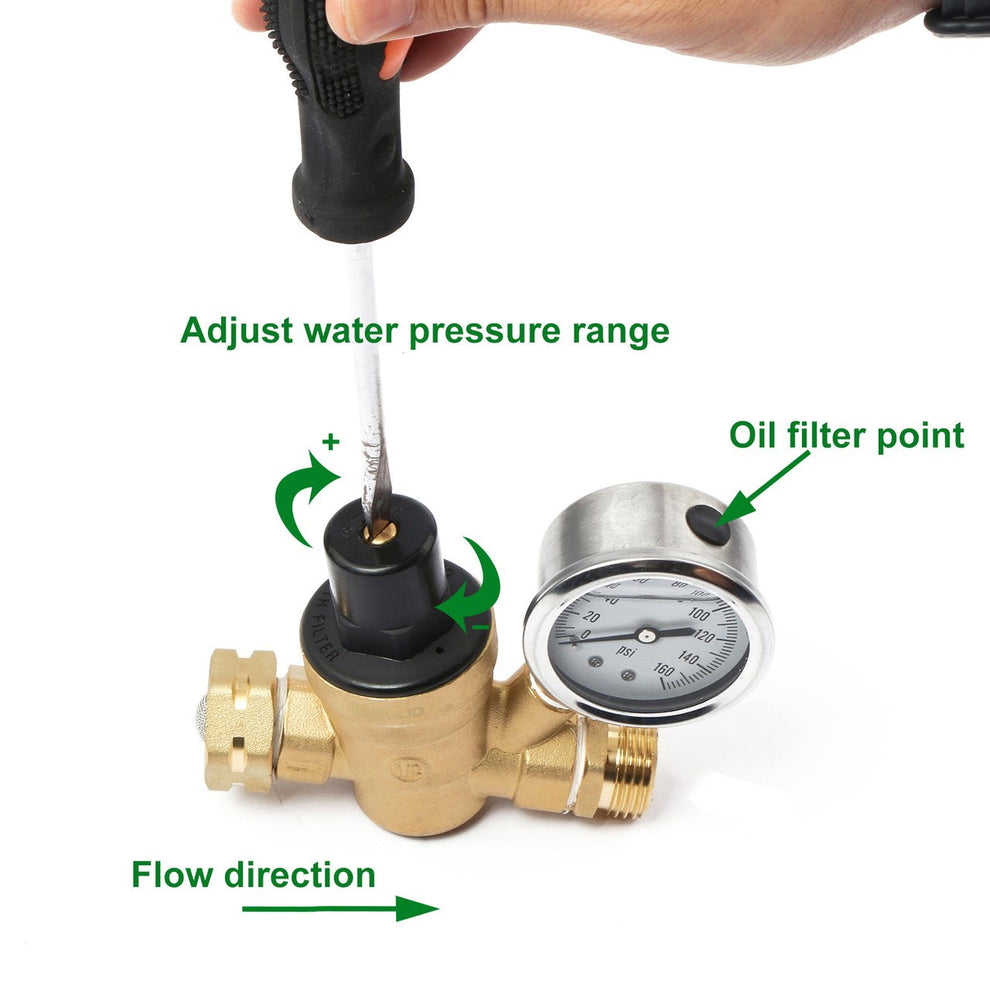 Water Regulator Valve- Adjustable Pressure Regulator w/Pressure Gauge ...