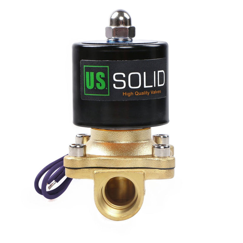 1/2" Brass Solenoid Valve 12VDC (Air, Water, Fuel) Normally Closed, VITON Gasket – U.S. Solid