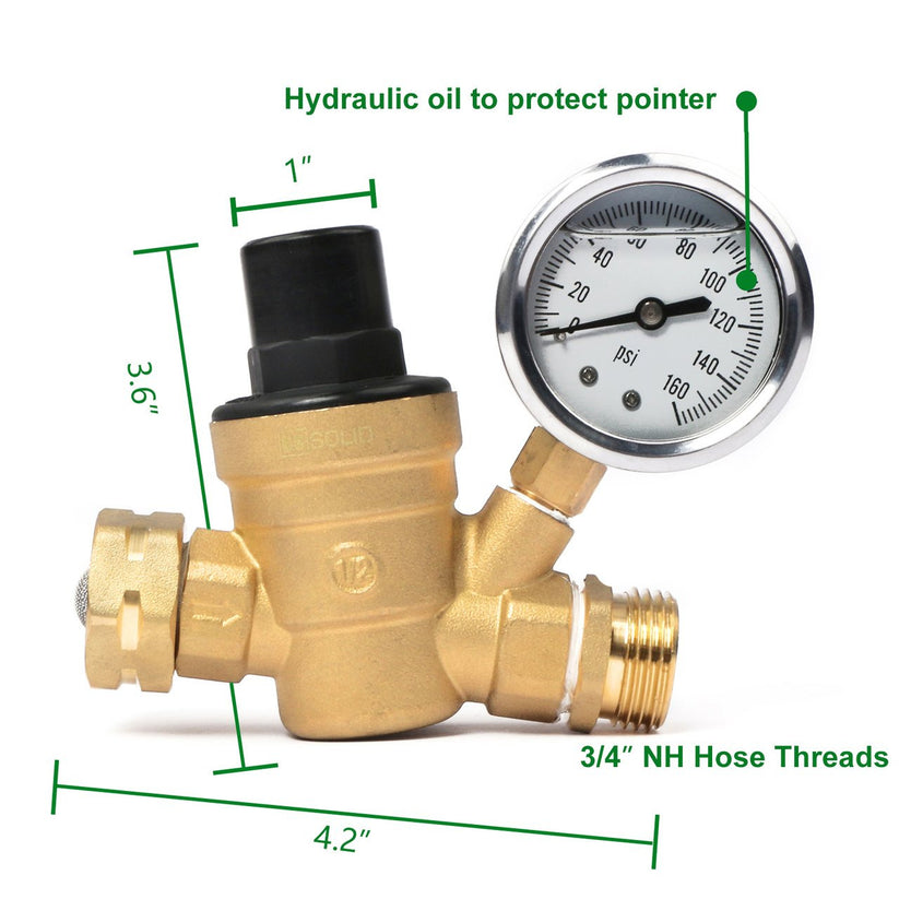 Water Regulator Valve- Adjustable Pressure Regulator w/Pressure Gauge ...